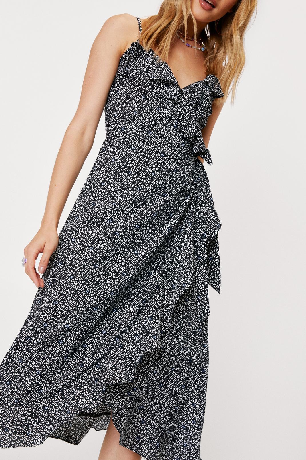 Ditsy Floral Print Ruffle Strappy Wrap Midi Dress Nasty Gal