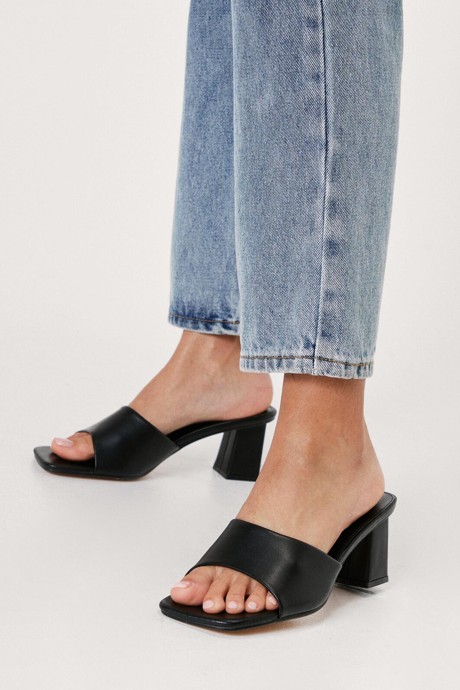 Faux Leather Block Heel Open Toe Mules Nasty Gal