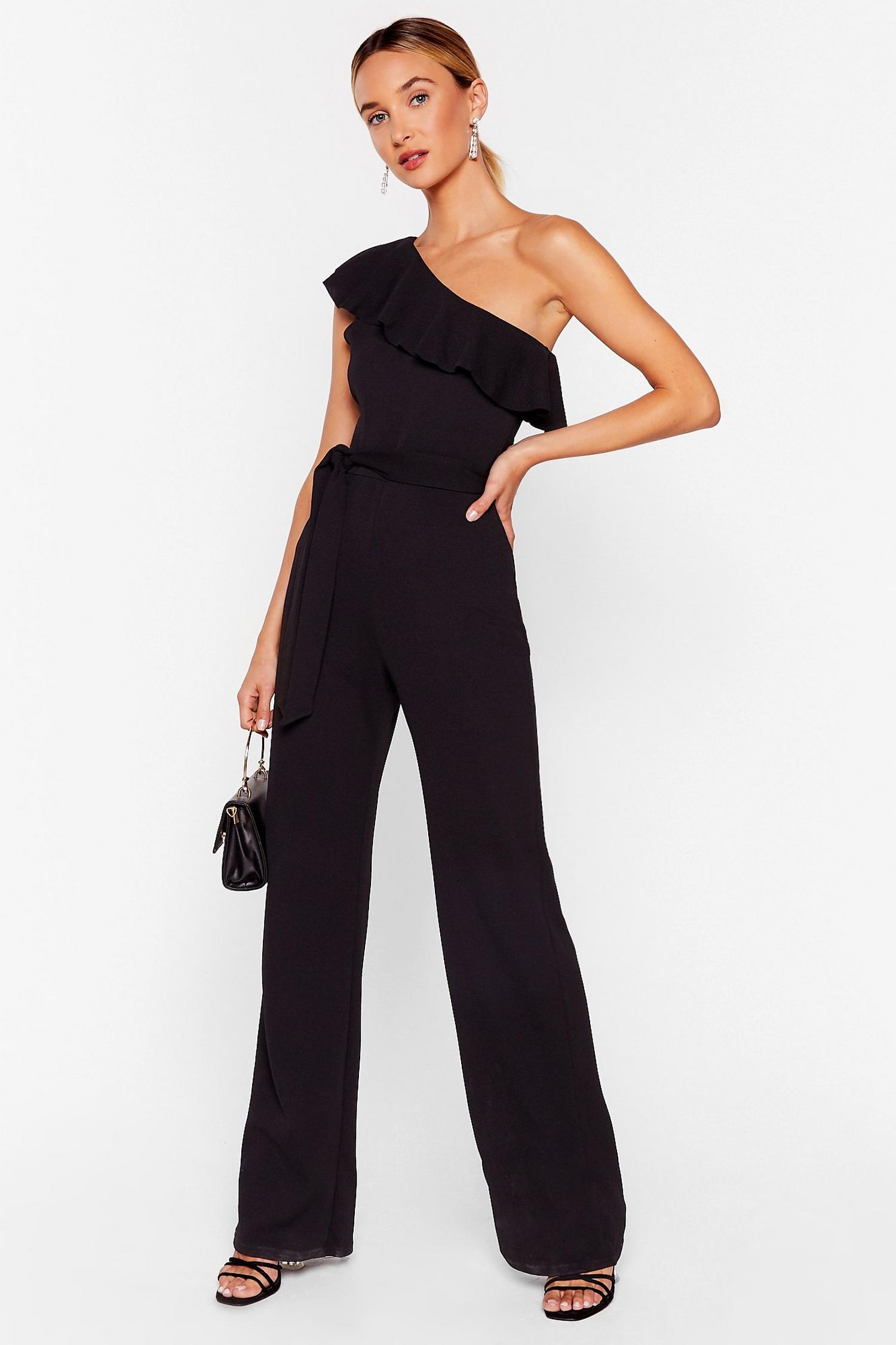Frill Dancing One Shoulder Belted Jumpsuit | Nasty Gal