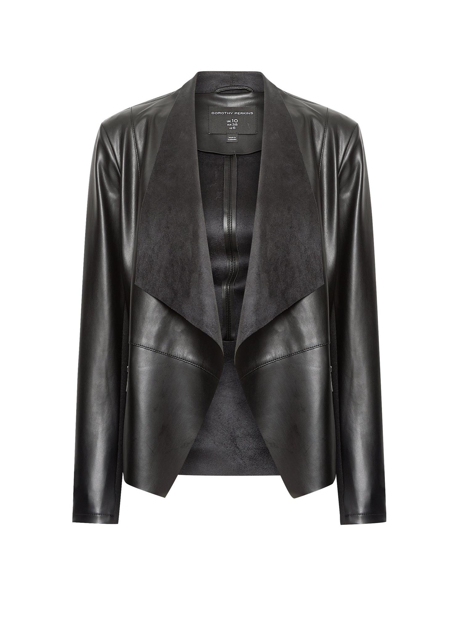 Black Faux Leather Waterfall Jacket Dorothy Perkins Uk